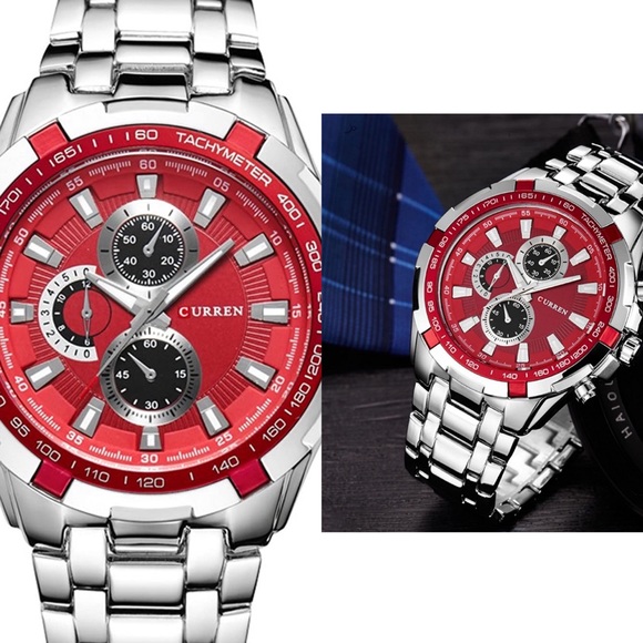Curren | Accessories | Mens Red Face Military Style Watch New | Poshmark